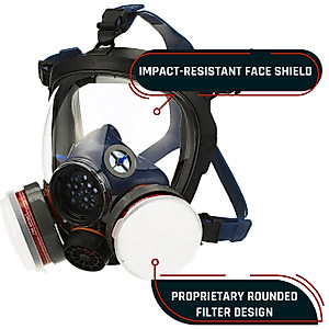 PD-100 Full Face Organic Vapor & Particulate Respirator - Dual Activated Charcoal Filtration - Full Face Eye Protection Mask
