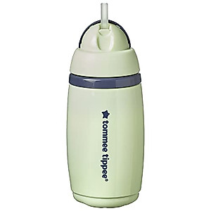 Tommee Tippee Superstar Straw Insulated Sippy Cup for Toddlers, INTELLIVALVE 100% Leak-Proof & Shake-Proof | Antimicrobial Technology (9oz, 12+ Months, 1 Count), Green