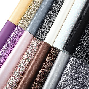 Picheng 16Pcs/Set 8.2x6inch Solid PU Synthetic Faux Leather Sheets Mixed Chunky Glitter& Soft Leather Fabric Sheets for DIY Craft Bows Earrings Making