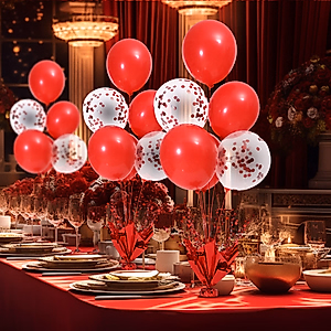 2 Set Red Table Balloons Centerpiece with 12 Red and Confetti Balloons Stand Kit for Graduation Birthday Party Baby Shower Merry Christmas Valentine's Wedding Prom Cake Table Decorations