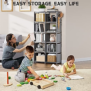 Mavivegue Book Shelf, 12 Cube Storage Organizer, DIY Bookcase, Metal Cube Bookshelf,Tall Book case for Bedroom, Living Room,Office,Closet Storage Organizer, Grey Cubicle Storage Rack