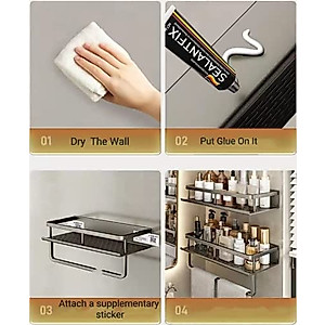 Shower Basket Shelf With A Pole ， Adhesive Drill-Free Kitchen or Bathroom Storage Rack Organizer, Gray Shower Storage Shelves for Bathroom, Washroom, Restroom, Kitchen