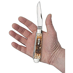 Case XX WR Pocket Knife Trapper With Genuine Bone Handle, Carbon Steel Blade(s), Length Closed: 4 1/8 Inches (Amber Bone)