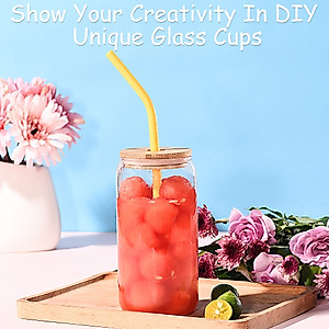 AJARAERA 16 oz Glass Cups with Lids and Straws,Beer Glasses,Iced Coffee Cup, Glass Cups,Glass Cup Set of 12