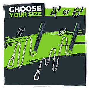 Mighty Paw Chain Dog Leash - Anti Bite Pet Lead - Stainless Steel Links - Reflective Padded Handle - Carabiner Clip - Chew Proof for Strong Dogs - 4’ Dog Walking Chain Leash - Leash Metal (Grey/Green)