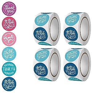 Thank You Sticker Labels 2000 Pcs(4 Rolls, 500 Pcs/Roll, 6 Designs) for Packaging Small Business, Envelope Seal (1 Inch)