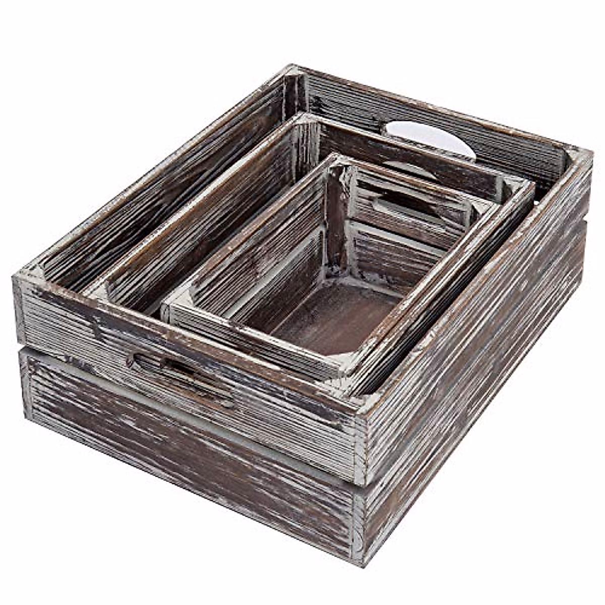 MyGift Country Rustic Torched Wood Storage Decorative Box, Nesting Wooden Crate Box Container, Set of 3