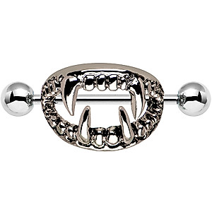 Body Candy Stainless Steel Scary Halloween Fangs Nipple Shield Set 14 Gauge 5/8"