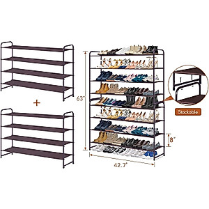 KIMBORA 4 Tier Long Shoe Rack for Closet, Wide Shoe Storage Organizer Stackable Shoe Shelf for Floor, Bedroom 30-Pairs (Bronze)