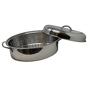 Professional Stainless Steel Oval Roaster with Wire Rack and High Dome for Turkey Ham Chicken Meat Roasts Casseroles & Vegetables | Induction Safe