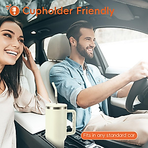 VUSIGN 40 oz Tumbler with Handle and Straw Lid, Stainless Steel Vacuum Insulated Tumbler Travel Mug Water Bottle Cup for Water Iced Tea Coffee Smoothie Car, Cream