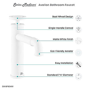 Swiss Madison Well Made Forever SM-BF80MW, Avallon 7 Single Handle, Bathroom Faucet in Matte White