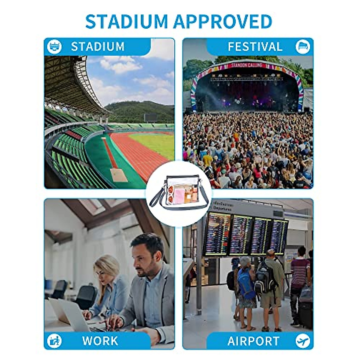 Clear Crossbody Purse Bag Stadium Approved Clear Tote Bag for Work Concert Sports