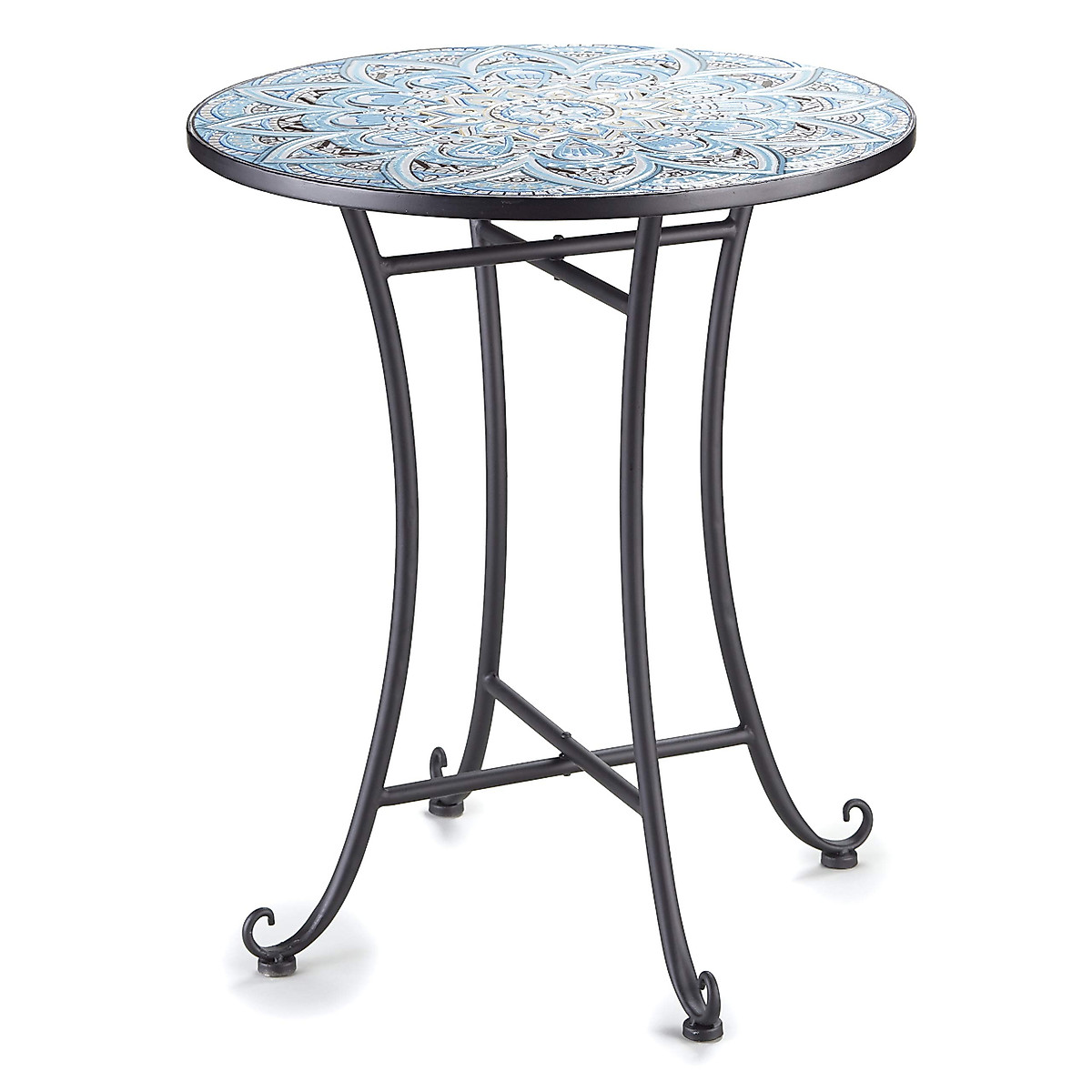 The Lakeside Collection Metal Folding Patio Table with Decorative Tile Mosaic - Black