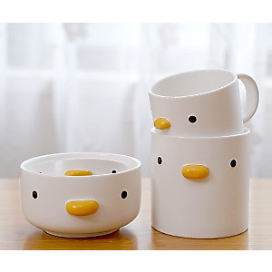 PURROOM Funny Cute Chick Small Salad Bowls, Handmade Glaze Duck Safety Ceramics 14oz Soup Bowls, 4.3'' Rice Bowl, Home Family, Friend.