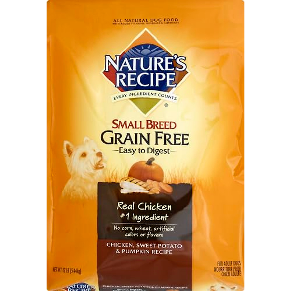 Nature’s Recipe Grain Free Small Breed Chicken, Sweet Potato & Pumpkin Recipe Dry Dog Food, 12 lb. Bag