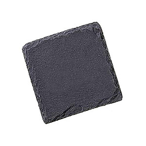 12 Pack 4 x 4 Inch Gorgeous Black Slate Stone Coasters Bulk Square Slate Stone Cup Coaster for Drink Bar Kitchen Home, Handmade Natural Rough Edge, Set of 12