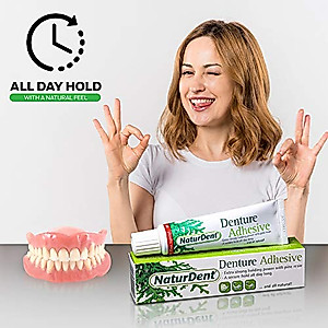 Natural Strong Waterproof Denture Adhesive | Holds Dentures Longer and Stronger | NO Yucky Taste NO Zinc NO Paraffin | Smile and Eat with Confidence Great Present for Anyone with Full Partial Dentures