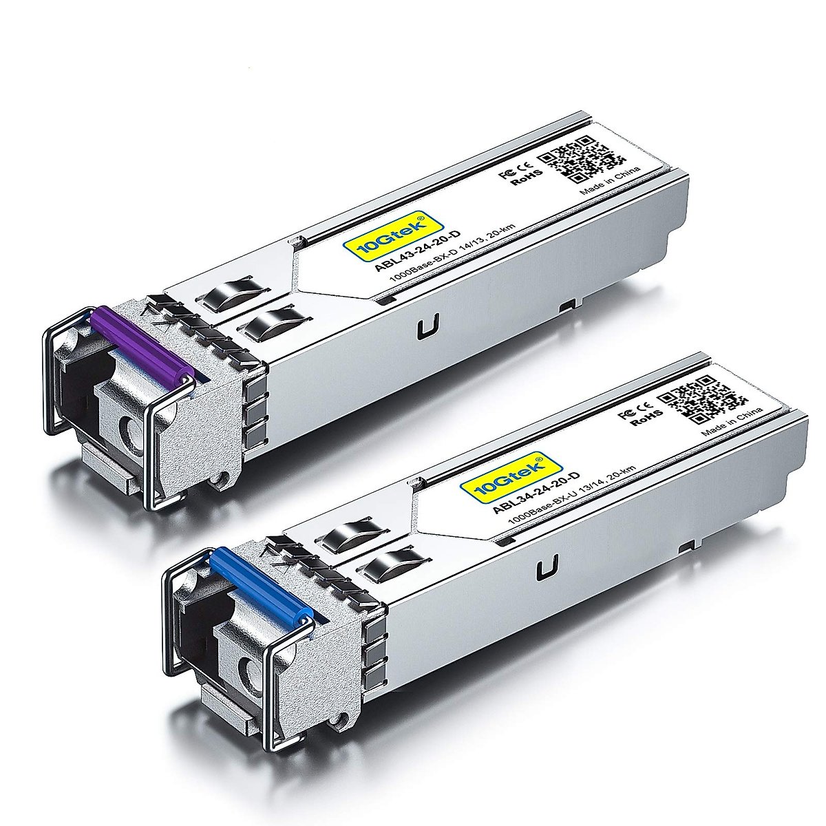 10Gtek a Pair of 1.25G SFP Bidi Transceiver, 1000Base-BIDI SingleMode Simplex LC Fiber Module for Cisco GLC-BX-D, Ubiquiti UniFi UF-SM-1G-S, Mikrotik and More, SMF 1490nm/1310nm, DDM, up to 20 km