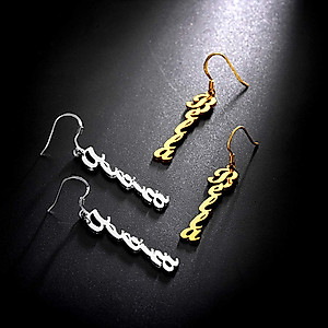 Dangling Earrings for Women Name Plate Jewelry 925 Sterling Silver Gold Plated 18K Drop Earrings Custom with Your Name Date Letters on It