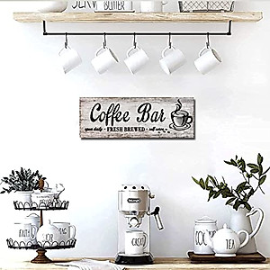 Coffee Bar Signs for Kitchen Retro Coffee Decor for Coffee Bar Open Daily Fresh Brewed Self Serve Rustic Wood Grain Coffee Station Decor Wall Plaques