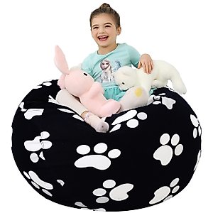 Stuffed Animal Storage Bean Bag Chair Cover Only for Plush Toys Blankets, Washable Zipper Beanbag Cover Large 32''