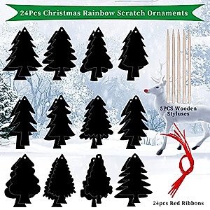 WhatSign Christmas Ornament Crafts for Kids 24Pcs Rainbow Christmas Scratch Cards DIY Christmas Scratch Art Paper Ornaments Craft Christmas Crafts for Kids Classroom Christmas Party Favors Decorations