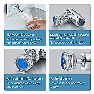 SUBMARINE Faucet Bubbler，720-Degree Multi-Angle Rotary Faucet Aerator、Extender，35 Degree Temperature Change Color，Can Be Used For Washing Face, Washing Eyes, Gargling, Etc(Silver)