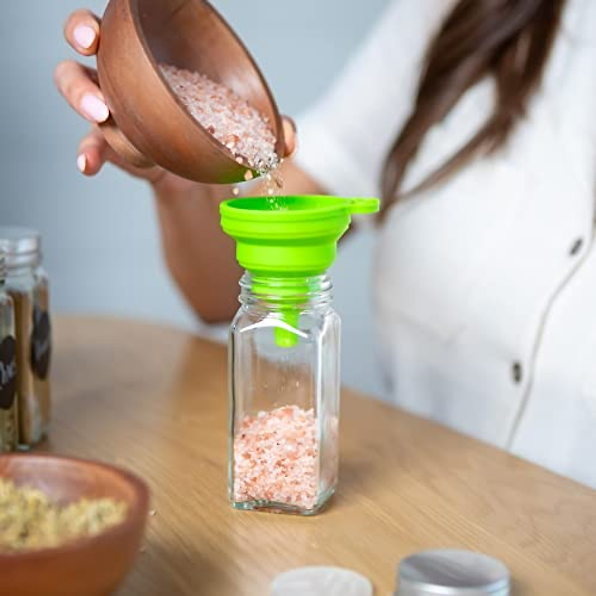 Hanging Spice Rack Organizer for Wall Mount - 4 Stylish&Sturdy Spice Racks with 32 Glass Spice Jars, Reusable Labels, Marker, Funnel & Hardware - Black Metal Spice Organizer for Wall, Door, or Cabinet