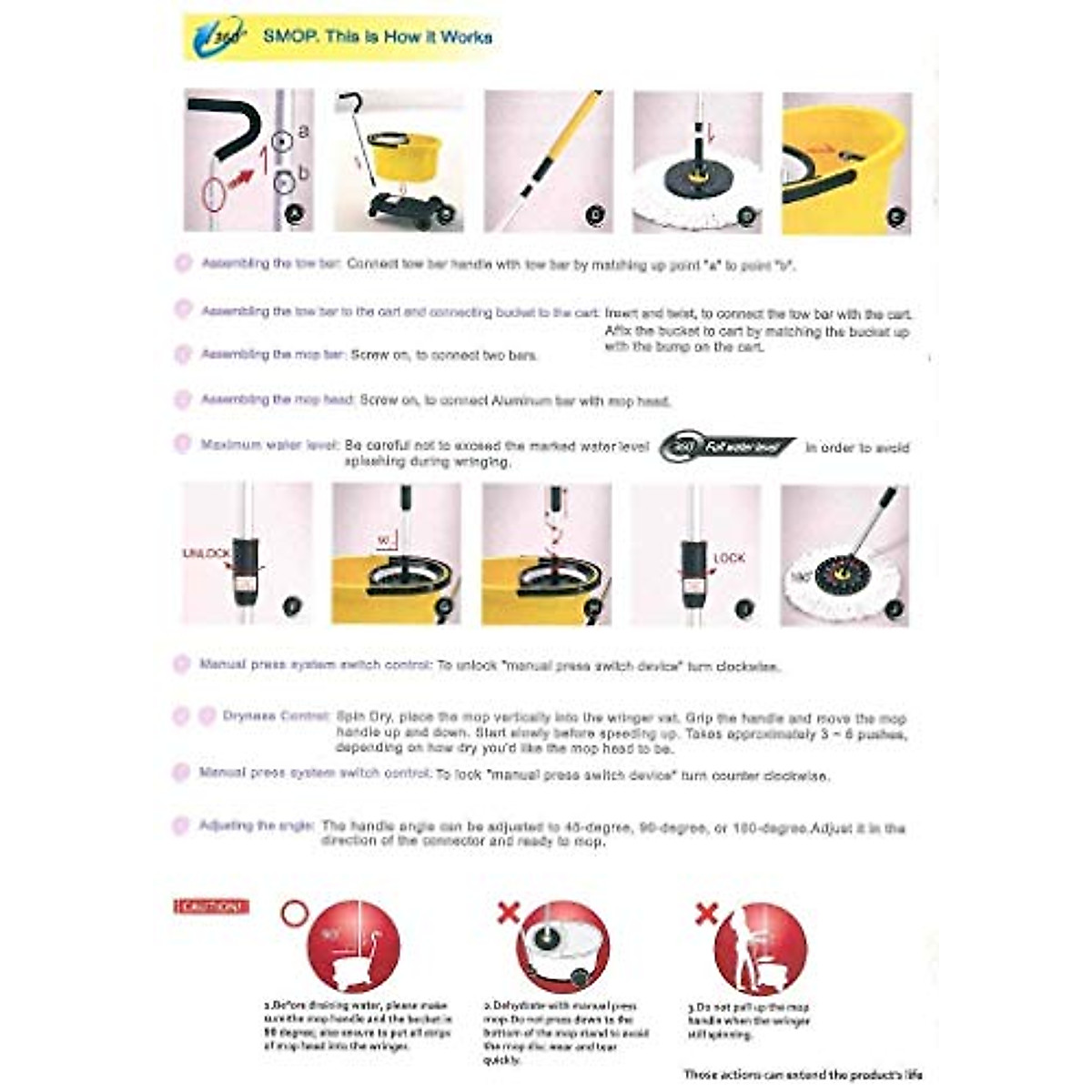 SMOP 360 Spin Mop Commercial, Microfiber, Bucket, Floor Cleaning System for Stores and Households, Cart with Wheels, Replacement Head