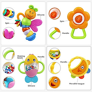 MOONTOY 12pcs Baby Rattles Set Teether Toys for Babies 0-6 Months Infant Christmas Stocking Stuffers Gifts, Baby Toys 6-12 Months Teething Toys 3-6 Months Newborn Boy Girl 0 1 2 3 4 5 6 7 8 9 10 Month