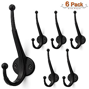 Arks Royal Heavy Duty Metal Coat Hook with Ball Ends, Thick Long Retro Prong Hat Hook Bath Towel Closet Clothes Hanger Rail Garment Holder, Flat Black, 6 PCS