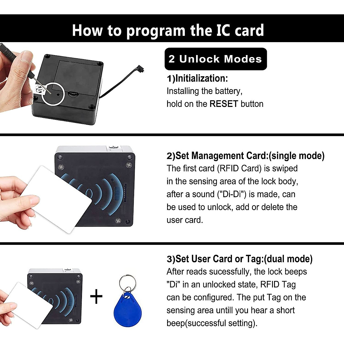 CODACE Electronic DIY Cabinet Lock, Smart NFC RFID Lock with Slide Latch for Double Hidden Door Cabinet Drawer Wooden Cupboard