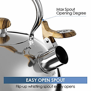 Chefbar Tea Kettle Stovetop, Whistling Tea Kettles for Stove Top, Teakettle Tea Pots for Stovetop, Food Grade Stainless Steel Teapot Kettle with Wood Pattern Handle for Home Kitchen, 2.5 Liter Silver