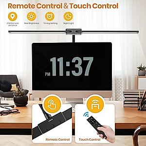LASTAR LED Desk Lamp with Remote Control ＆ 32.5" Wide Double Head, Architect Desk Lamp for Home Office with Clamp, Timer, 24W Ultra Bright Gooseneck Desk lamp for Computer Reading, Black