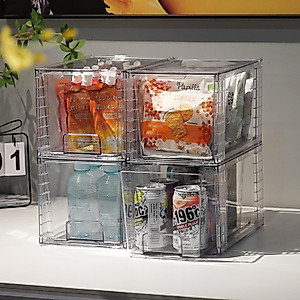 Zero Zoo 4Pack Large Stackable Storage Drawers,Clear Acrylic Organizers with Handle,Easily Assemble for Kitchen Undersink,Bathroom,Cabinet,Makeup,Closet,Medicine,Pantry Organization Bins