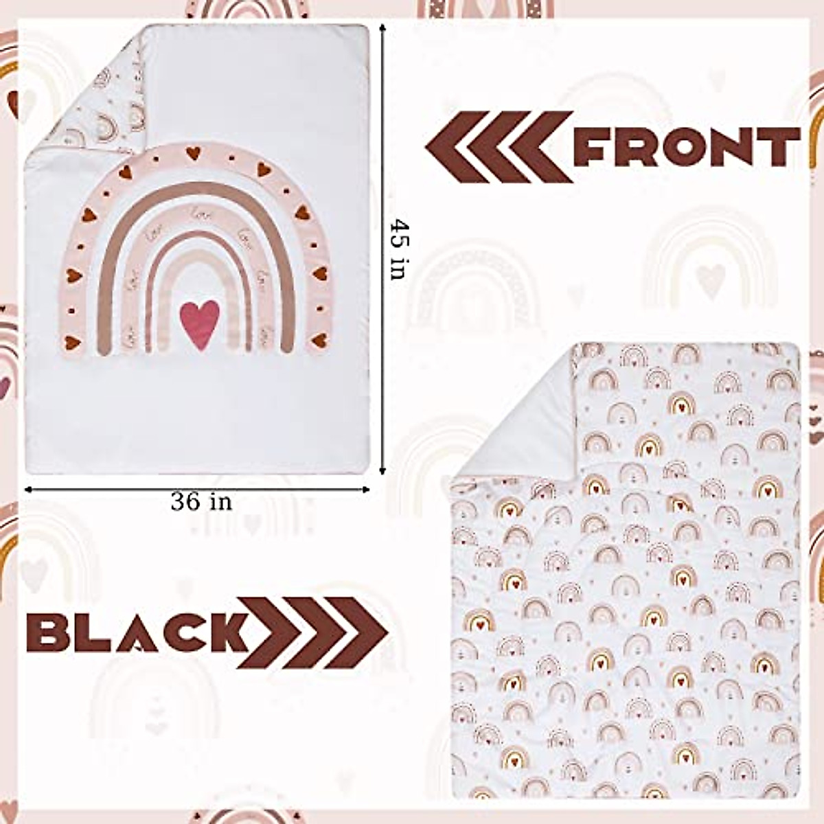 4 Pieces Boho Rainbow Crib Bedding Set, Neutral Rainbow Boho Nursery Bedding Standard Size Soft Baby Bedding Set Including Crib Skirt, Blanket, Crib Sheet and Diaper Stacker for Baby Girls and Boys