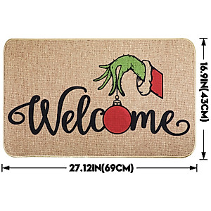 Erweicet Christmas Door Mat Xmas Welcome Christmas Mat Non-Slip and Washable Winter Doormat Rubber Back Snowflakes Door Mat Rugs for Indoor Outdoor(Green Hand Pattern)