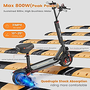 iENYRID Adult Electric Scooter, E Scooter with Detachable Seat for Adults, 600W Motor, 28Mph Top Speed, 31Miles Max Range, 10" Pneumatic Tires for Commuter -Black