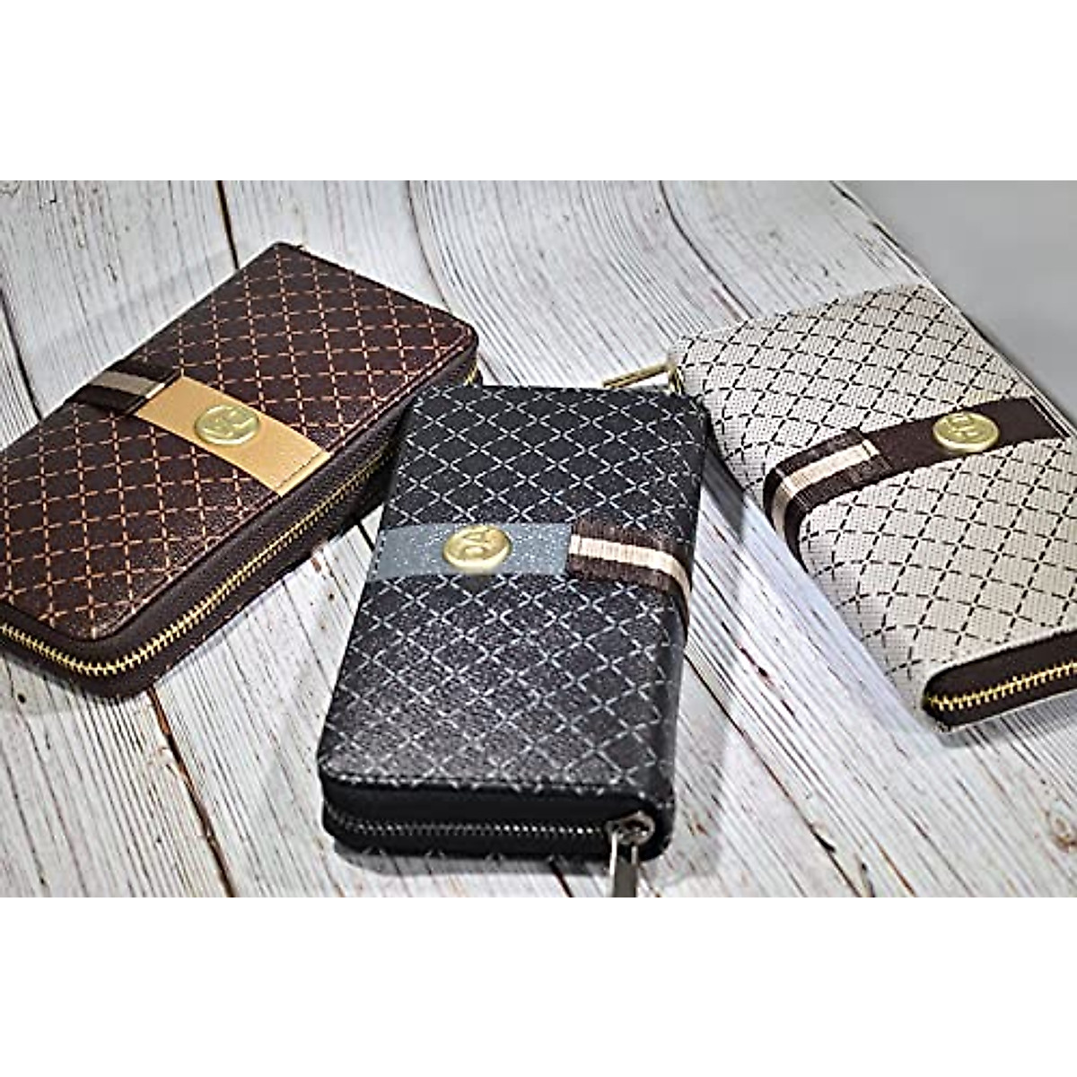 TIME WARRIOR Women's Wallet DA RFID Blocking Leather Zip Around Designer Wallets Large Phone Holder Clutch Travel Purse Wristlet Women Wallets (Brown & Gold)