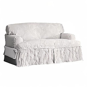 SureFit Matelassé Damask One Piece Loveseat Slipcover, Furniture Cover, Damask Pattern, Relaxed Fit, Machine Washable