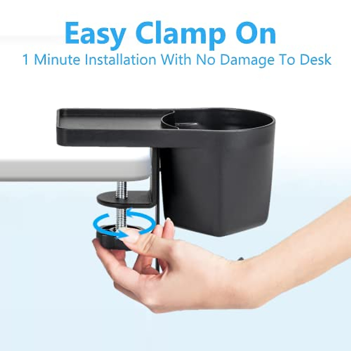 MAX SMART Clamp on Pen Cup Holder for Desk w Backpack Headphone Metal Hook, Desk Organizer Caddy Organize Pencils, Markers, Paper Clips for Drawing Table, Gaming Desk, Drafting Desk and Standing Desk