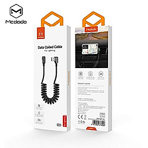AICase 90 Degree Coiled Charging Cable,Right Angle Design Gaming LED Cord 6ft/1.8m Elastic Nylon Cable,Charge and Sync for Phone XS/XS Max/XR/Phone X/8/8 Plus/7/7 Plus, Pad Pro Air 2 and More