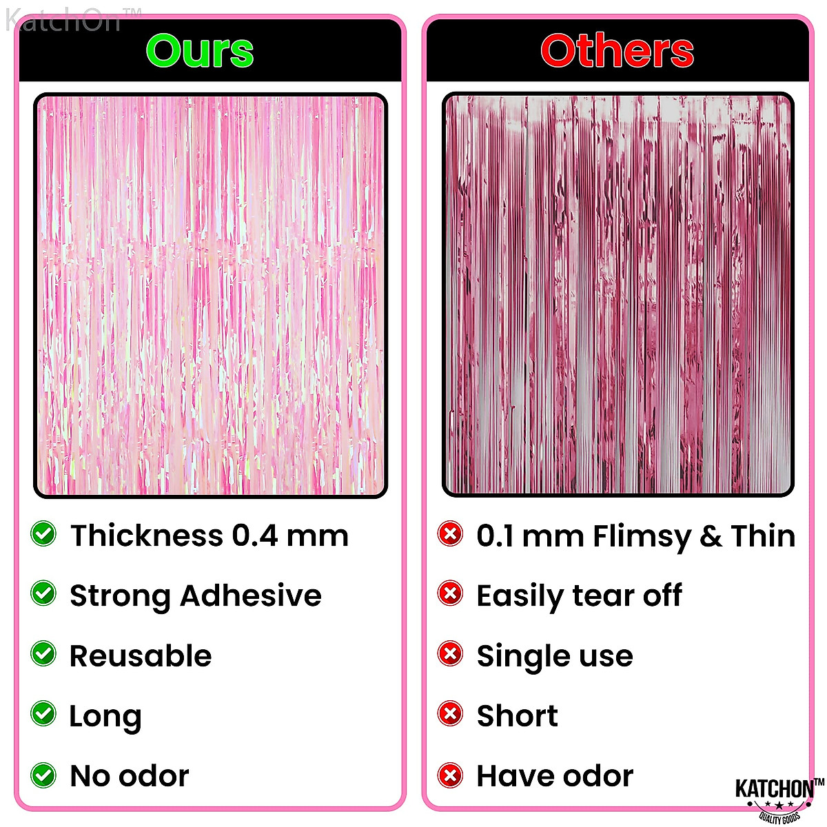 KatchOn, XtraLarge Pink Iridescent Fringe Curtain - 3.2x8 Feet | Iridescent Backdrop for Iridescent Party Decorations | Pink Birthday Decorations | Pink Fringe Backdrop for Pink Party Decorations
