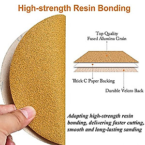 Aiyard 6-Inch No-Hole Hook and Loop Sanding Discs 80-Grit, Random Orbital Sandpaper for Automotive and Woodworking, 100-Pack