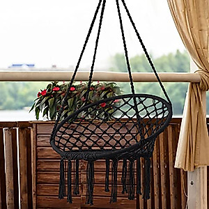 HBlife Hammock Chair, Hanging Swing with Macrame, Max 330 Lbs, Black Hanging Cotton Rope Chair for Indoor, Outdoor, Bedroom, Patio, Yard, Deck, Garden and Porch, for Child