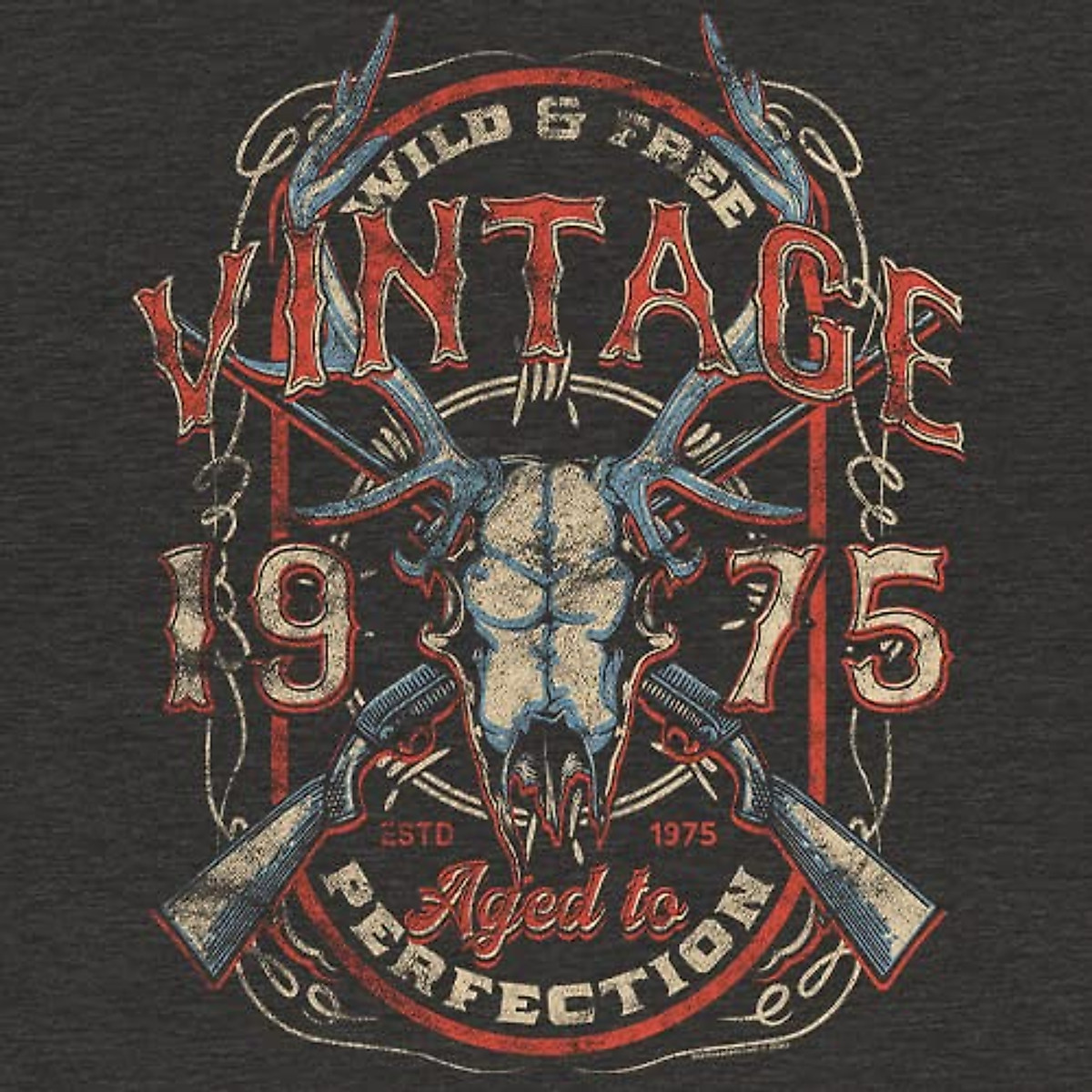 50th Birthday Gift Shirt for Men - Vintage Deer Skull 1975 Aged to Perfection - F/Dk. Heather-002-Lg