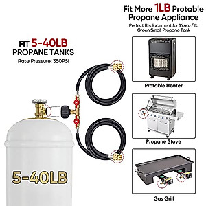 Cxshimi Upgraded Propane 2 Way Y Splitter,5FT CGA Propane Tank Converter Adapter Hose 1 lb Portable Appliance to QCC1/Type1 5-40lb Tank for Gas Grill,Camping Grill Stove