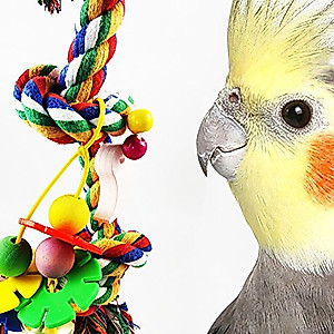 SONGBIRDTH Parrot Chew Toys - Bird Parrot Pet Colorful Rope Chewing Teeth Grinding Hanging Toy Decoration Bell for Medium and Small Parrot Colorful