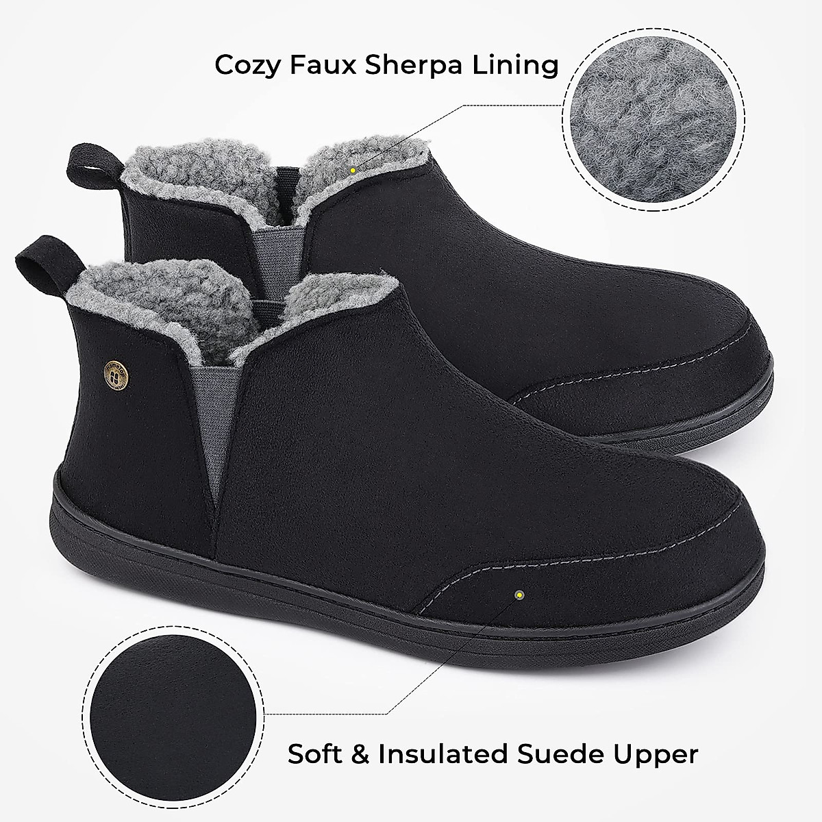 HomeTop Men's Bootie Slippers Comfy Warm Soft Non-slip Indoor Memory Foam House Shoes with Elastic Gores (12, Black)